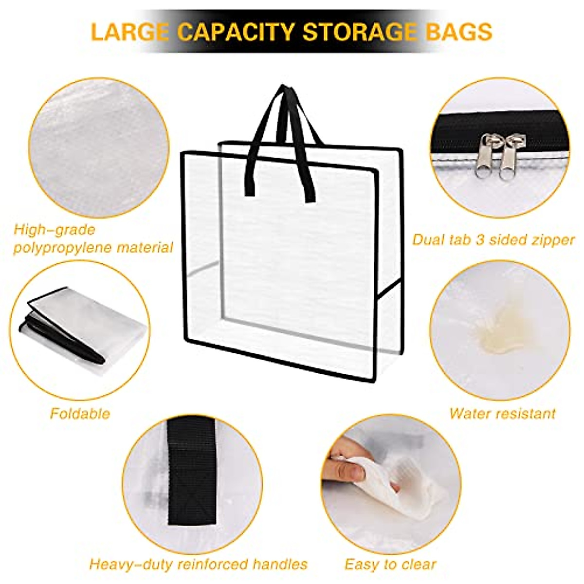 Fixwal 6 Pack Extra-Large Clear Storage Bags for Christmas Decoration, Moving Supplies, Wreath Storage Container, Clothes Storage Bags with Backpack Straps Strong Handles and Zippers