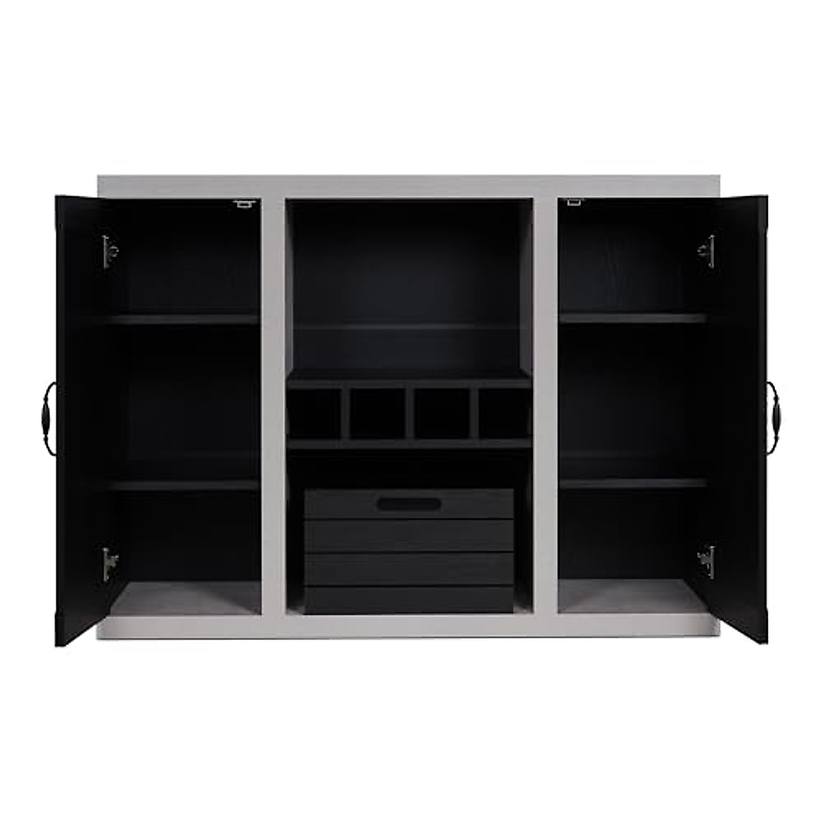 HOMES: Inside + Out FGI-1777C1 Cato Industrial Two-Tone Buffet with Open Shelf, Wine Bottle Holder, Slatted Drawer and Cabinets, Black and Cement