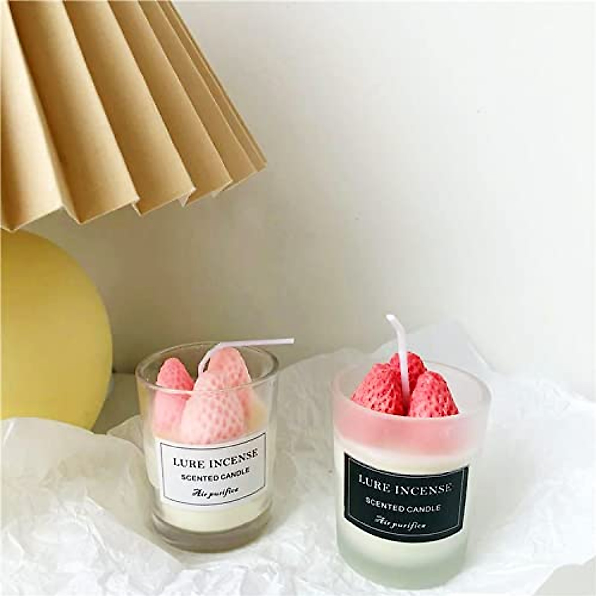 Scented Candle Strawberry Shape,120G Aroma Decorative Candle Gift in Glass Jar 12 Hours,Handmade Soy Wax Candle for Table Photo Prop Birthday,Prefect for Meditation Stress Relief Mood Boosting Bath