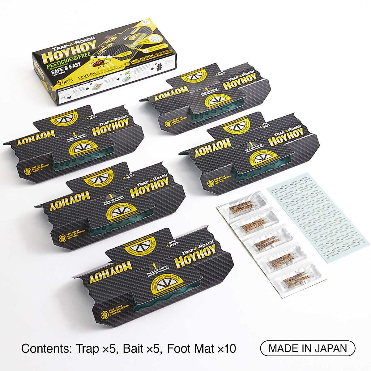 HOY HOY Trap A Roach - Bait Glue Traps, Great for Home with Kids & Pets Indoor, Sticky Pest Control Trap, Roach Killer, Made in Japan 5 Traps