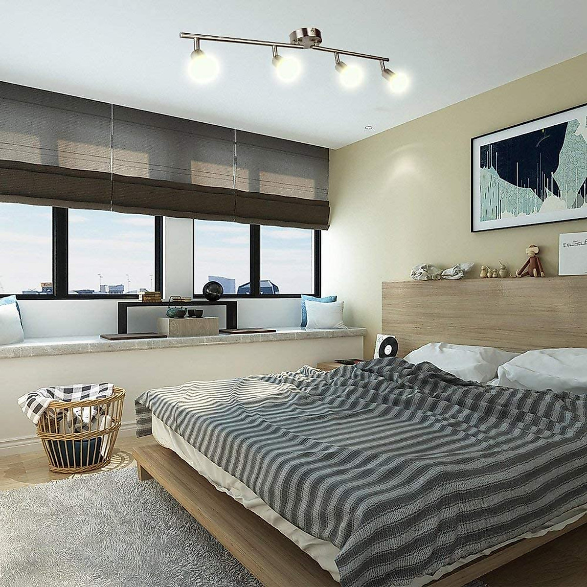 DLLT Modern LED 4 Light Track Lighting Kit, Flush Mount Wall or Ceiling Spot Lights Fixtures, Flexibly Adjustable Decorative Accent Lamp for Kitchen, Living Room, Bedroom, Hallway GU10 Bulbs Included