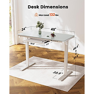 ErGear Dual Motor Electric Standing Desk with Drawers,48x24 Inch Whole-Piece Glass Desktop Quick Install,Height Adjustable Stand up Sit Stand Home Office Ergonomic Workstation with USB Charging Ports