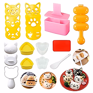 Cute Cat Sushi Mold for Kids, Musubi Maker Press, Rice Ball Mold Shaker, Classic Triangle Rice Ball Maker Mold Kit for DIY Fun Lunch Box Picnic Tool (CAT)