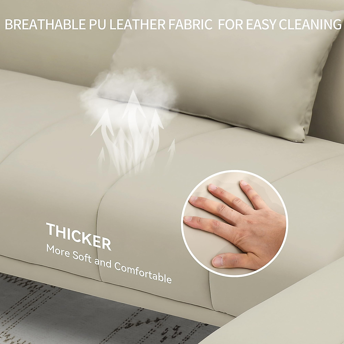 YITAHOMA Sectional Couches for Living Room, U Shaped Sofa Faux Leather Modern Modular Couch with USB & Type C Charging Ports Double Chaise and Comfy Upholstered, Beige