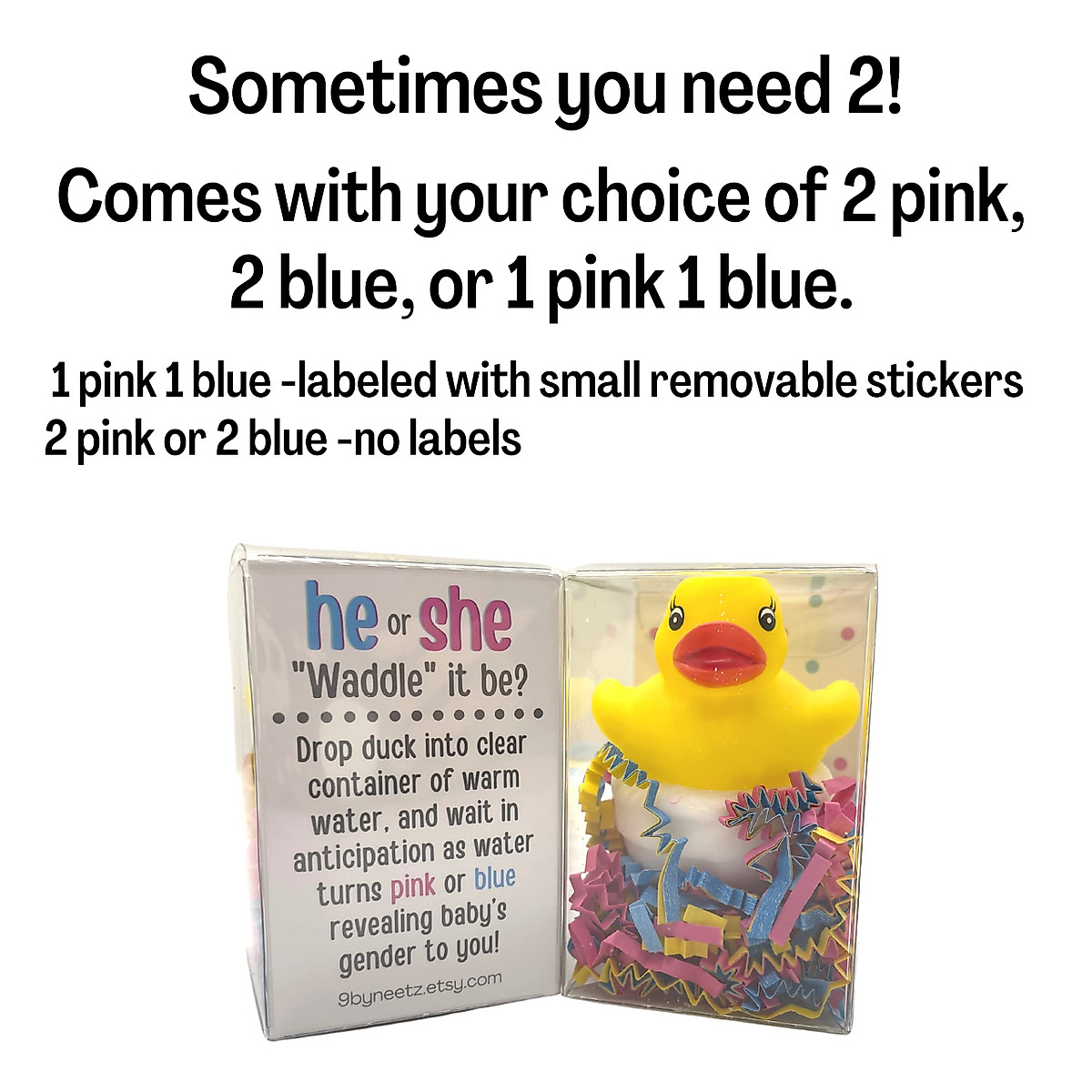 'Waddle It Be?' Gender Reveal Fizz Set of 2 | Water Color Change to Pink or Blue (Rubber Duck)