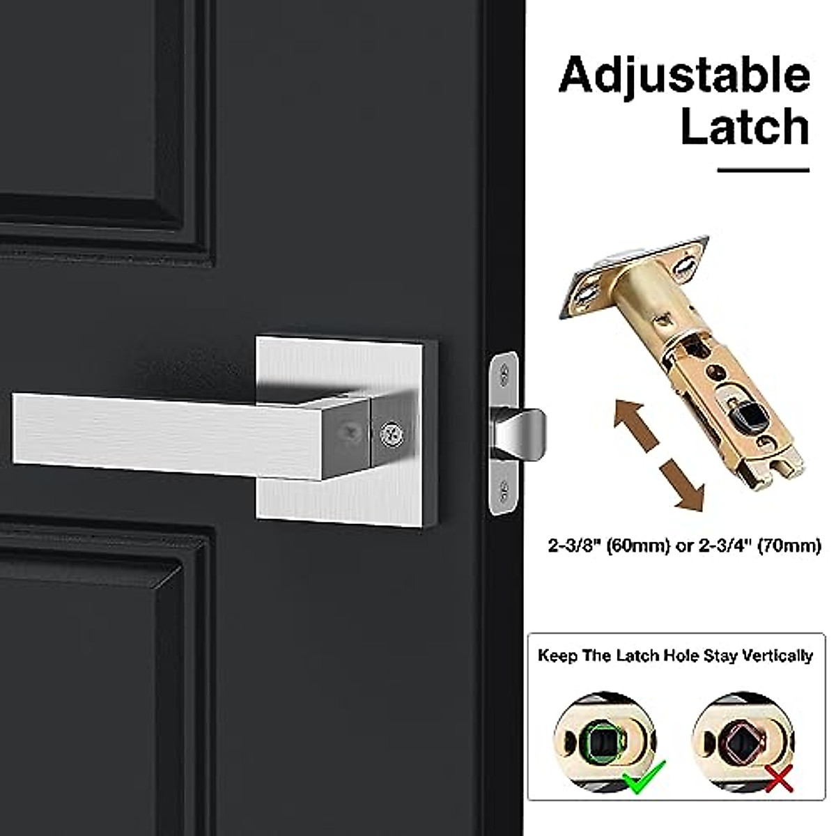 Brightify Front Door Handle, Modern Exterior Door Handle with Passage Door Lever, Front Entry Door Handle No Lock, Reversible for Left & Right Handed Door, Lower Half Grip - Satin Nickel Finish