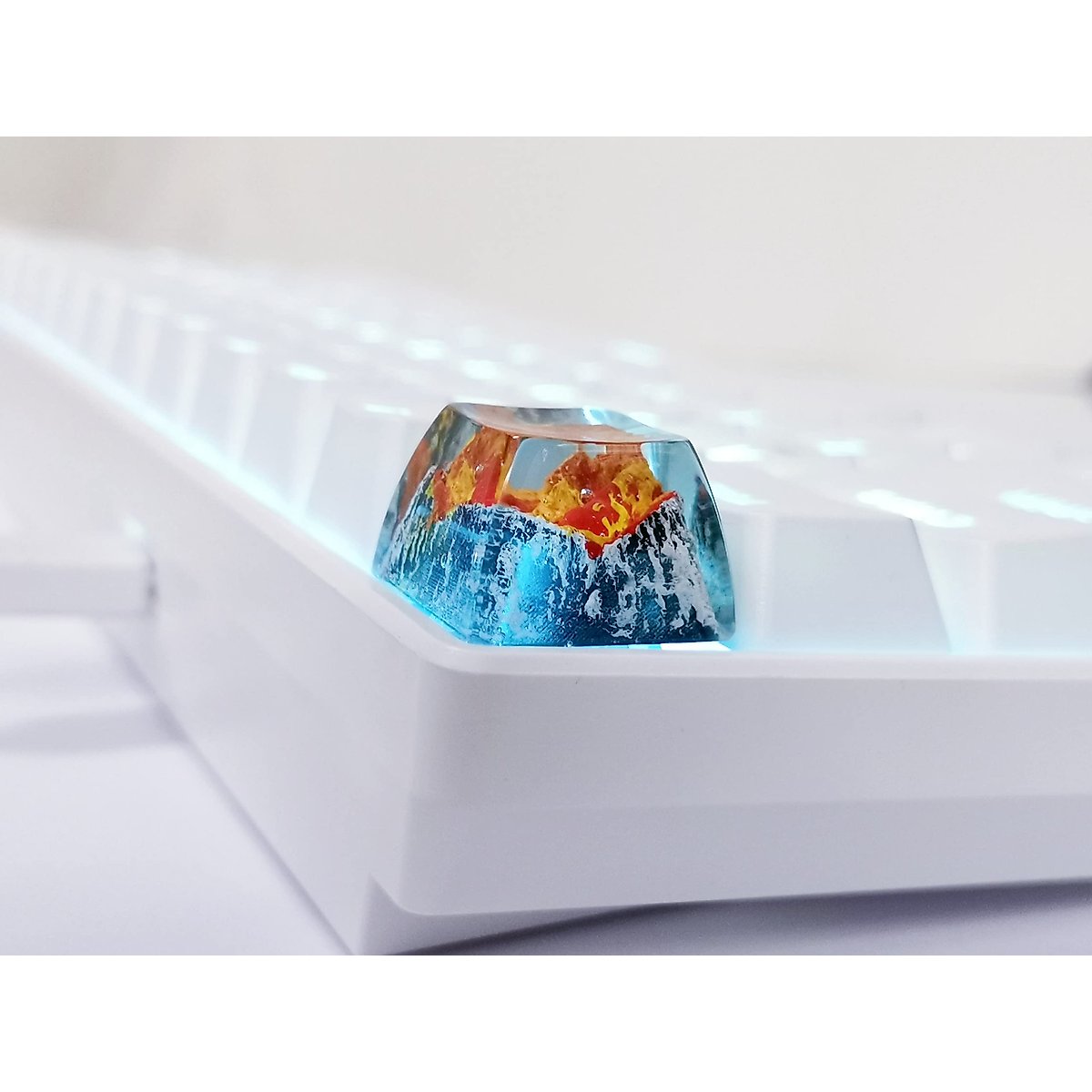 MECHKYP Handmade Mt .Fuji Backlit Resin Artisan Keycap R4/Esc Key Cap Shine Through Translucent SA Profile for Cherry MX Switch Gaming Mechanical Keyboard,Volcano Magma (Magma)
