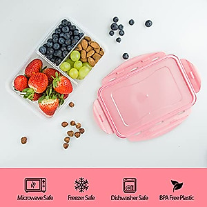 By Caleb Company 3 Pack Pink Bento Boxes - 39 Ounce Divided Food Storage Containers With Lids - Leakproof, BPA Free Bento Lunch Box for Adults & Kids Lunches Is Safe For Dishwasher & Microwave