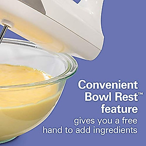 Hamilton Beach 6-Speed Electric Hand Mixer with Whisk, Dough Hooks and Easy Clean Beaters, Snap-On Storage Case, White