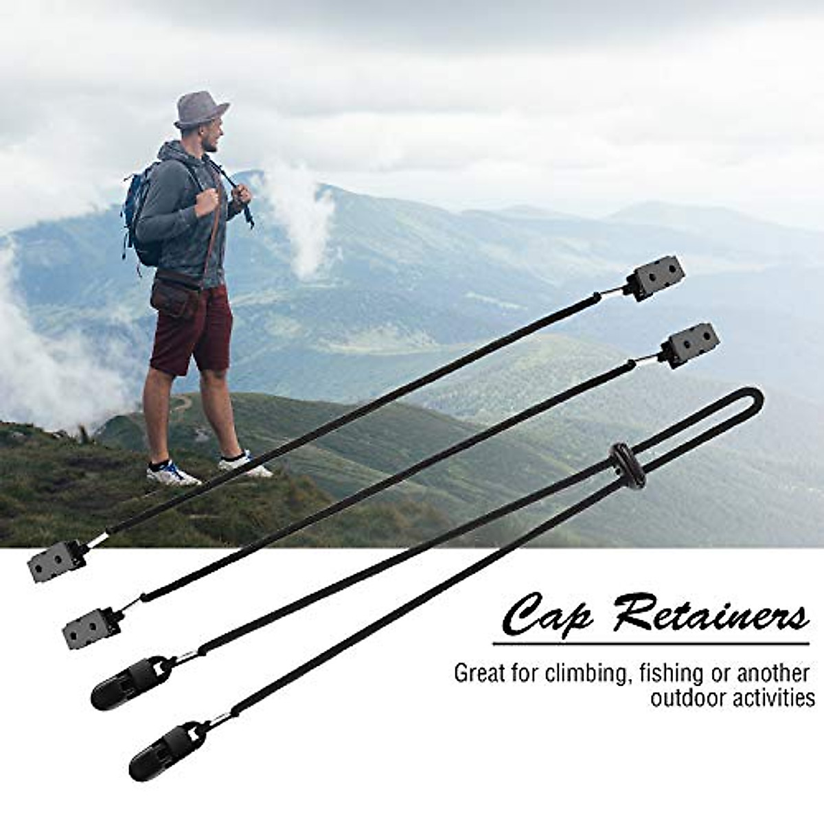 Black Adjustable Hat Strap Clips Windproof Strap Clips Retainers Anti-Lost Strap with Cord Locks for Sports (Classic Style)