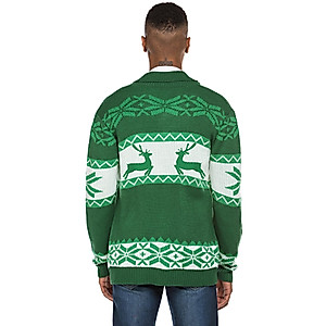 COOFANDY Mens Ugly Christmas Xmas Cardigan Sweater X-Mas Shawl Collar Button Front Knit Sweaters (Green L)