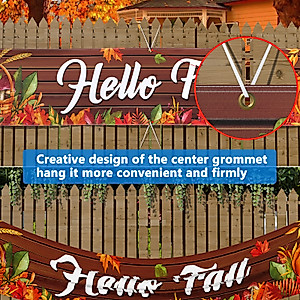 Probsin Happy Fall Banner 120"x 20" Decorations Outdoor Thanksgiving Decor Autumn Party Supplies Wooden Hello Fall Pumpkin Mushroom Harvest Welcome Hanging Backdrop for Garden Fence Yard Lawn Porch