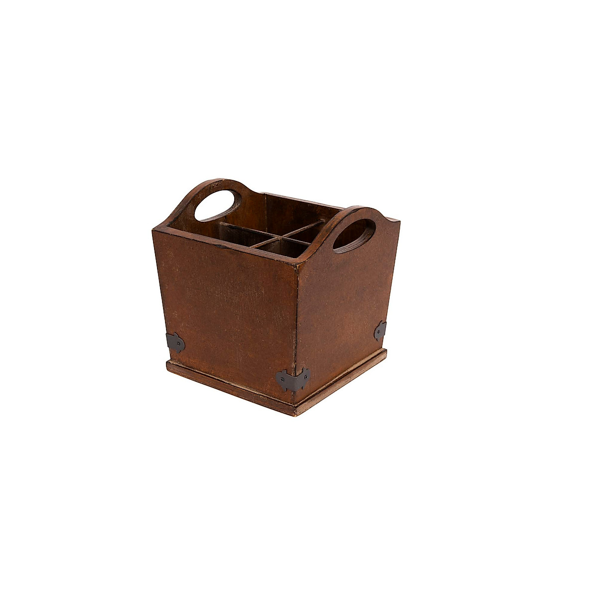 Creative Co-op Wood Utensil Holder with 4 Compartments, Regular, brown