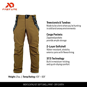 First Lite Men’s Catalyst Soft Shell Pant - Fleece Hunting Pants - Dry Earth - Large