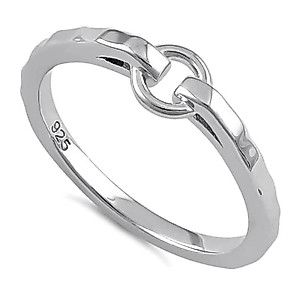 925 Sterling Silver Hammered Shared Hoop Women Stackable Ring (Sterling Silver, 7.5)