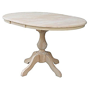 International Concepts 36" Round Top Pedestal Table with 12" Leaf-28.9" H-Dining Height, Unfinished