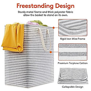 Lifewit 2 Pack Laundry Hamper Large Collapsible Laundry Baskets, Freestanding Waterproof Clothes Hamper with Easy Carry Handles in Laundry Room Bedroom Bathroom College Dorm for Adults, Grey, 2 x 75L