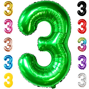 KatchOn, Giant Dark Green Number 3 Balloon - 40 Inch | Three Rex Birthday Party Decorations | Green 3 Balloon Number for Dinosaur Balloons | Green Three Balloon for Three Rex Birthday Decorations Boy