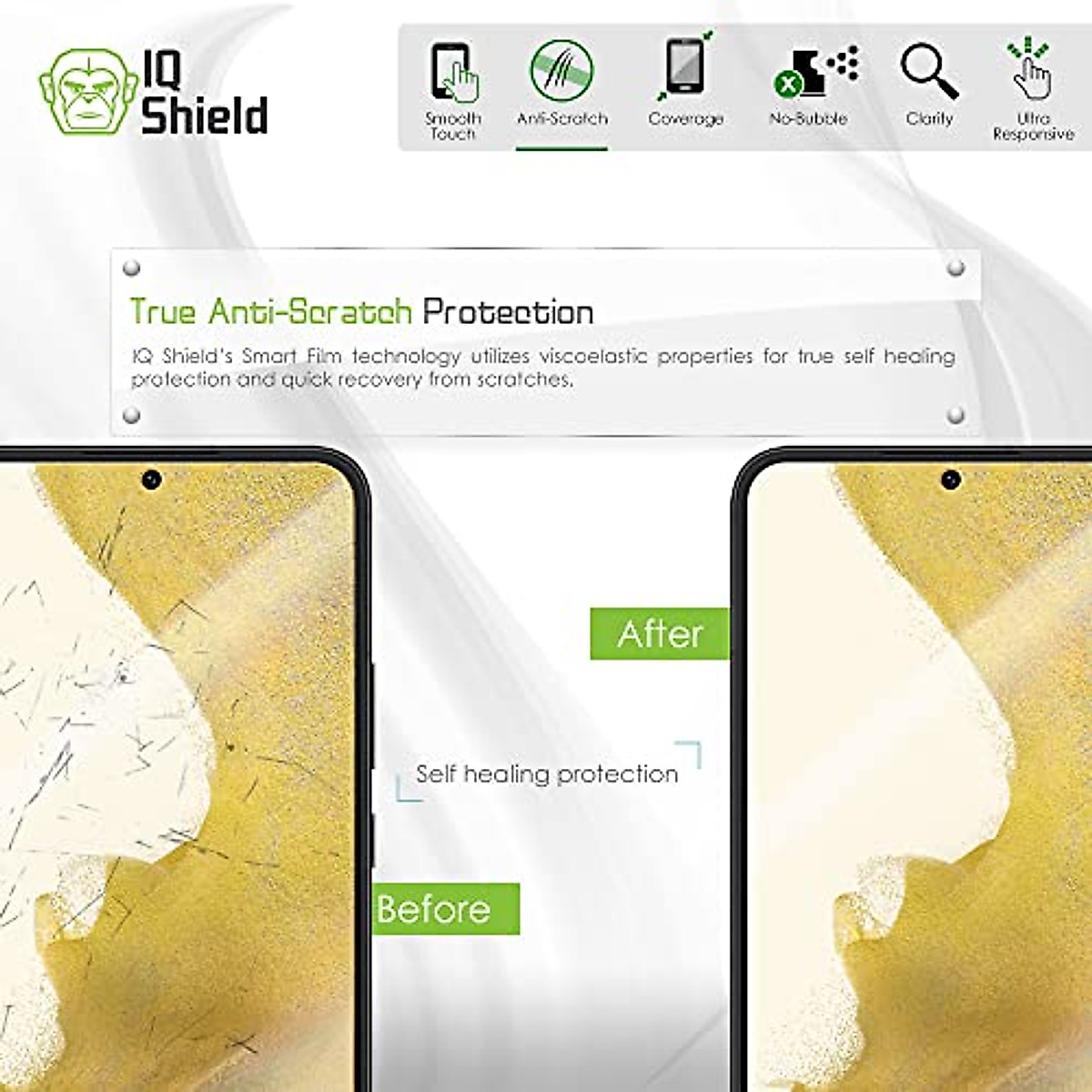 IQShield Screen Protector Compatible with Samsung Galaxy S22 (2-Pack) Anti-Bubble Clear TPU Film