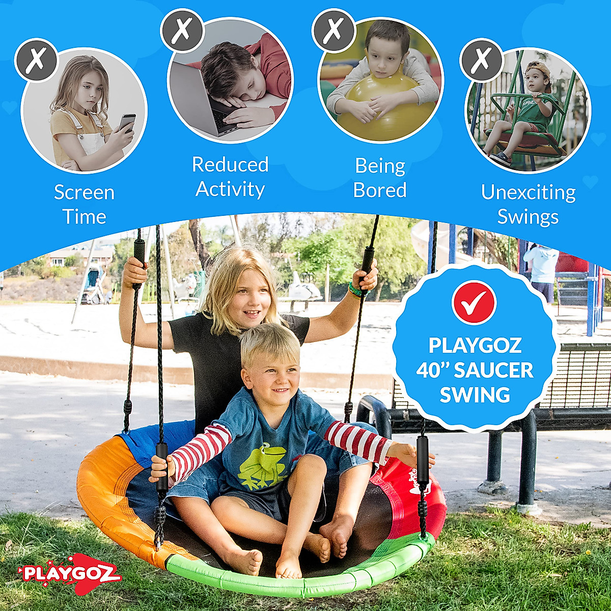 Playgoz 40" Saucer Swing for Kids Outdoor - Fun Circle Swing for Family and Friends - Reliable and Secure Round Swing for - Flying Saucer Swing Simply Installed