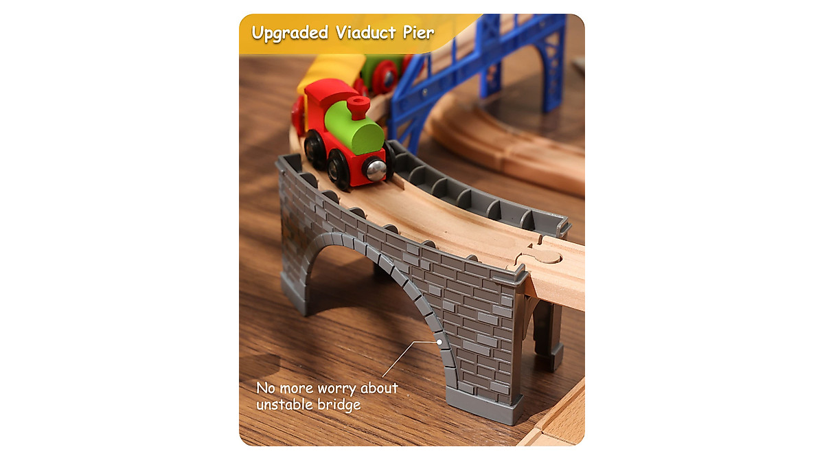 SainSmart Jr. 60-Piece Wooden Train Set for Toddlers