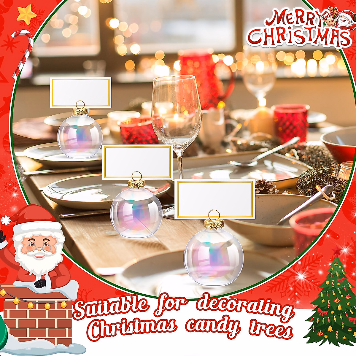 Liliful 12 Set Christmas Glass Place Card Holders Including Cards Table Sign Card Holder Ornament Table Number Holders Display Place Cards for Wedding Anniversary Birthday Party Table Numbers