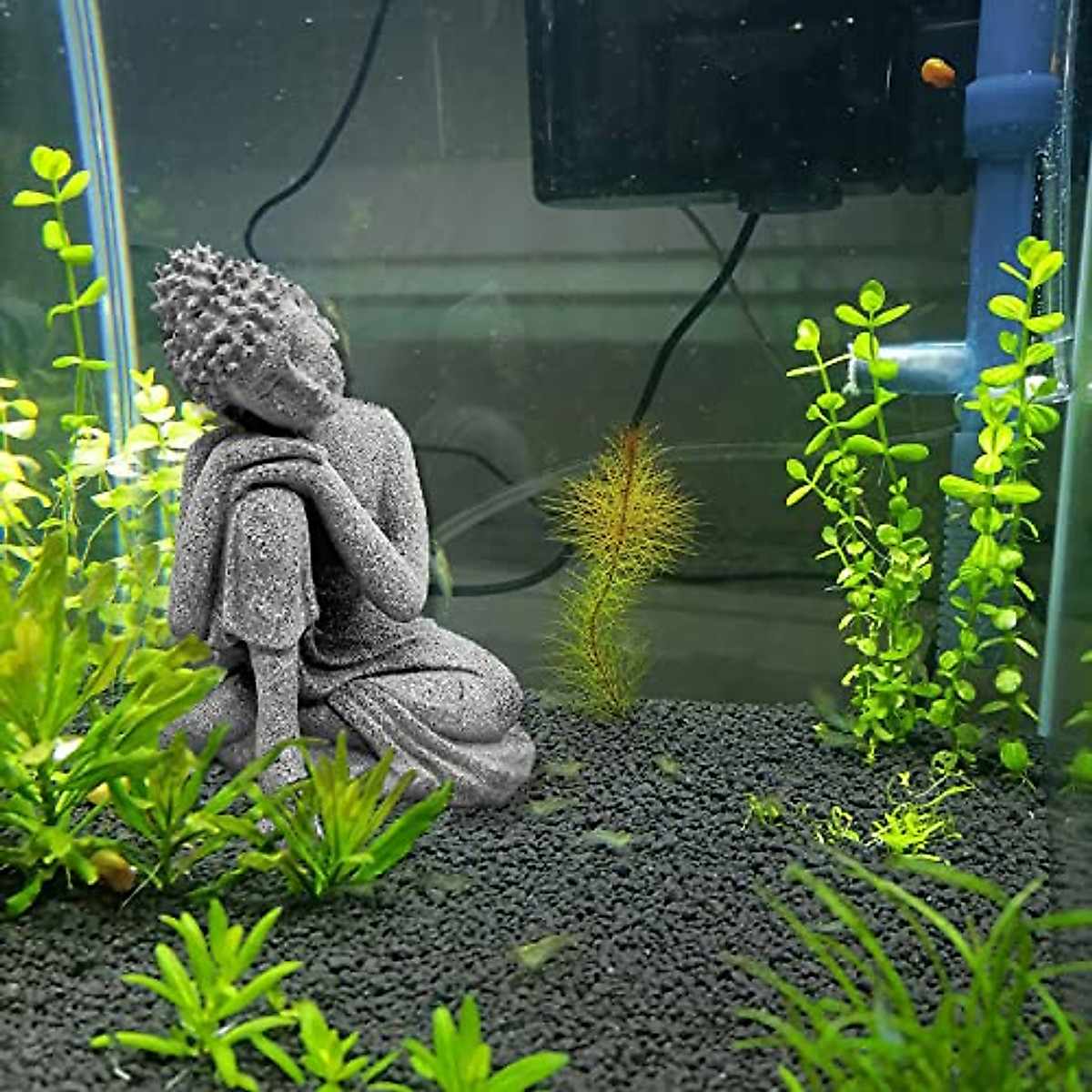 Together-life Buddha Fish Aquarium Decoration, Meditating Buddha Fish Tank Decor Sitting Sandstone Buddha Statue Buddhist Meditation Ornament Decor for Fish Tank Aquarium Home Garden Decor