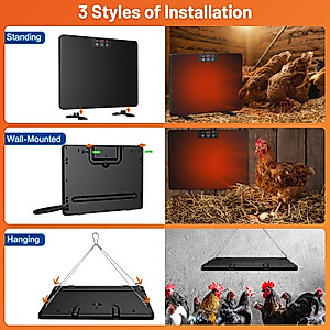 Kesfitt Chicken Coop Heater,Radiant Heat Panel with Handle,5 Timing Setting and 3 Temperature Levels,100/200 Watts Energy Efficient Safer Than Brooder Lamp,3 Installation Style