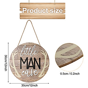 Blulu Little Man Cave Sign 12 x 12 Inch Little Man Cave Decoration for Nursery Wooden Wall Room Wall Decor Rustic Round Wood Sign Decor