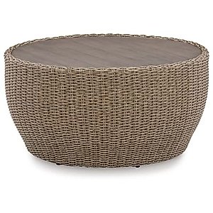 Signature Design by Ashley Danson Bohemian Outdoor Resin Wicker Round Coffee Table, Brown