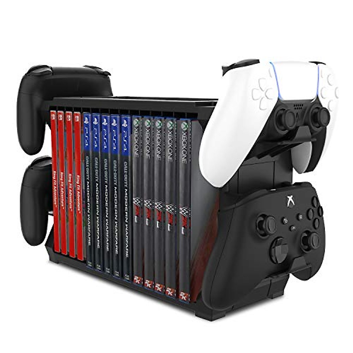 TNP Games Storage Tower (Up to 15 CD Disc) For PS5 Game Disk Rack and Controller Stand Holder For Xbox Series X/Nintendo Switch/PS4 Controller Stand Holder Can hold up to 4 controller