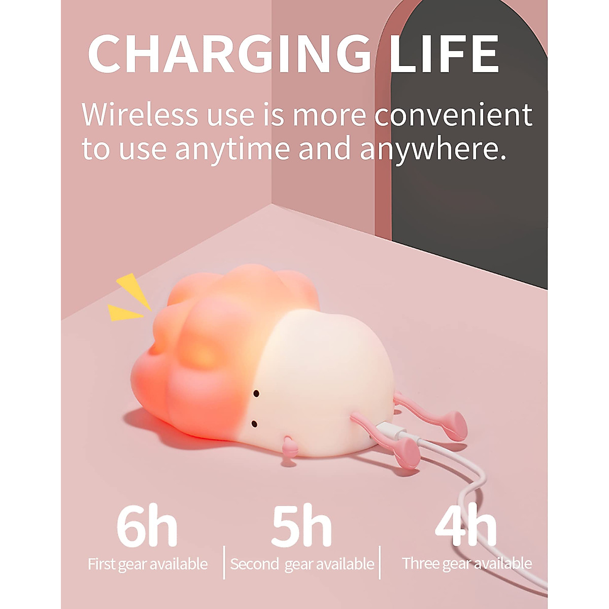 Night Light for Kids Rechargeable LED, 3-Level Dimmable Nursery Nightlight, Food Grade Silicone Squishy Lamp Perfect Bedside Touch Lamp with 30 Mins Timer for Breastfeeding, Toddler, Baby Décor