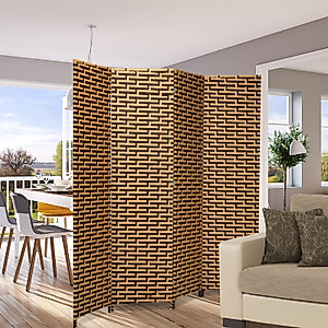 Giantex Room Divider, 6 Ft 4 Panel Handmade Rattan Room Divider, Wood Folding Screen Room Separating Divider, Freestanding Small Boho Room Dividers