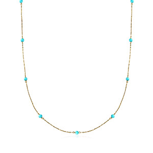 Ross-Simons Italian 4mm Turquoise Bead Station Necklace in 14kt Yellow Gold. 16 inches