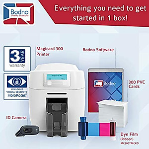 Magicard 300 Single Sided ID Card Printer & Complete Supplies Package with Bodno ID Software - Bronze Edition