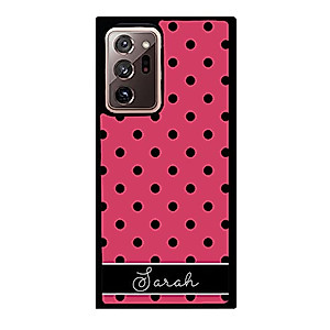 Pink Polka Dot Personalized Black Rubber Phone Case Compatible With Samsung Galaxy S23 S23+ Ultra S22 S22+ S21 S21FE S21+ S20FE S20+ S20 Note 20 S10 S10+ S10e