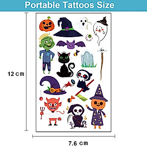Halloween Temporary Tattoos for Kids, 360PCS Halloween Face Tattoos, Waterproof Cute Cartoon Fake Body Stickers Decorations, Halloween Face Makeup Party Favors Supplies Decor Pumpkin Witch Skull Adult