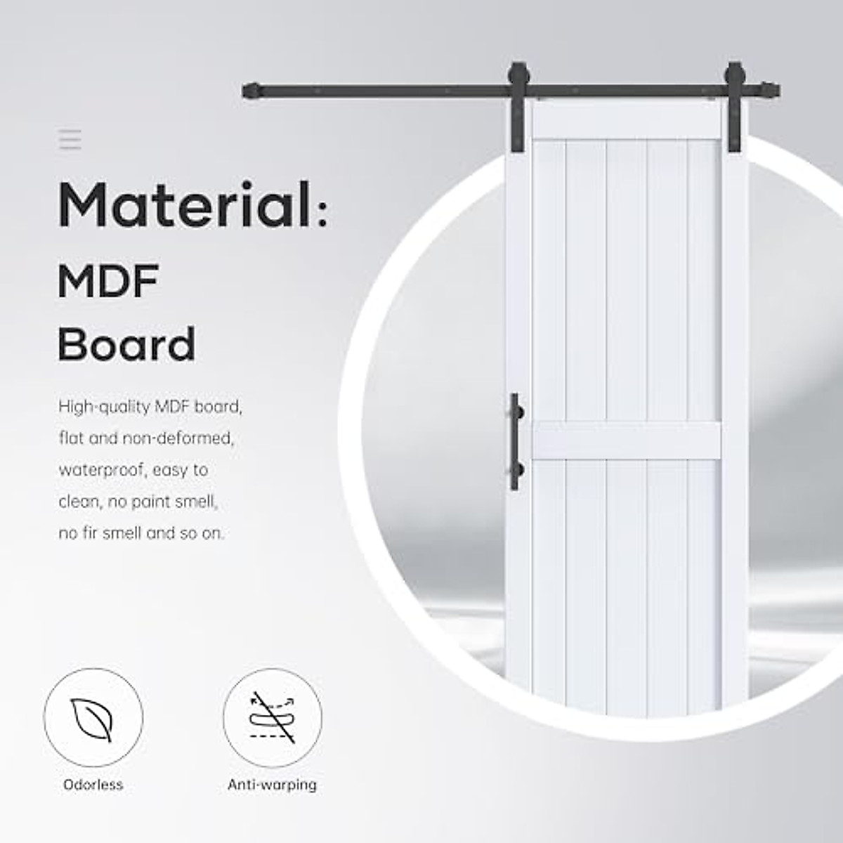 Finosen 30in x 84in White Barn Door Slab with 5.5FT Sliding Door Hardware Kit,Waterproof,Anti-Scratch,DIY Easy Assembly,Easy to Clean,H Frame