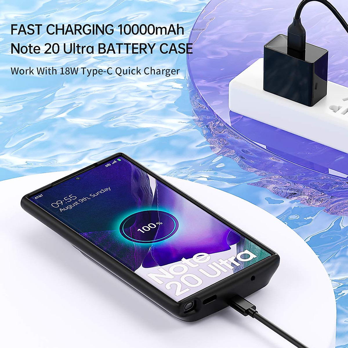 NEWDERY Battery Case for Galaxy Note 20 Ultra 10000mAh, Fast Charging & Qi Wireless & Android Auto Supported, Extended Backup Charger Case for Samsung Galaxy Note 20 Ultra 5G (6.9") Black