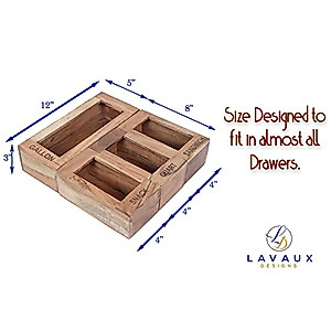 Lavaux Designs acacia wood Ziplock bag organizer Set of 4 boxes | Compatible with Ziploc, Solimo, Hefty, Glad for gallon, quart, sandwich bags & snack size ziplocks | kitchen organization and storage