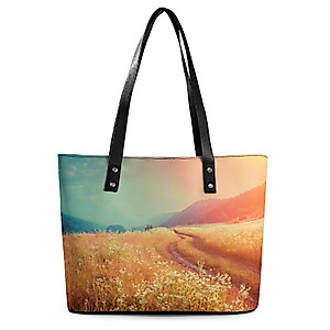 Womens Handbag Grass Sunlight Landscape Leather Tote Bag Top Handle Satchel Bags For Lady