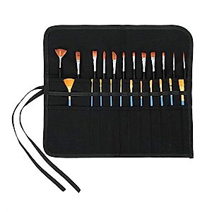 Denifiter 22 Pockets Waxed Canvas Roll-up Pencil Bag, Heavy Duty Portable Watercolor Oil Brush Canvas Pouch ( Black )