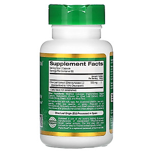 Olive Leaf Extract 500 mg, 18% Oleuropein, Processed in Spain, 3rd Party Tested European Quality, 60 Veggie Capsules, California Gold Nutrition EuroHerbs