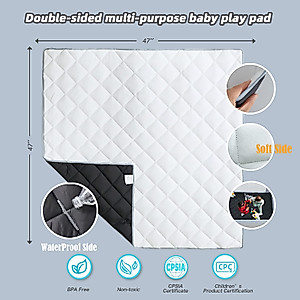 SECLATO Washable Baby Play Mat Portable Playmat for Babies, Foldable Toddler Playpen Mat Baby Tummy Time Mat, Soft Floor Play Mats for Infants Extra Large Crawling Mat 47x47 -Grey