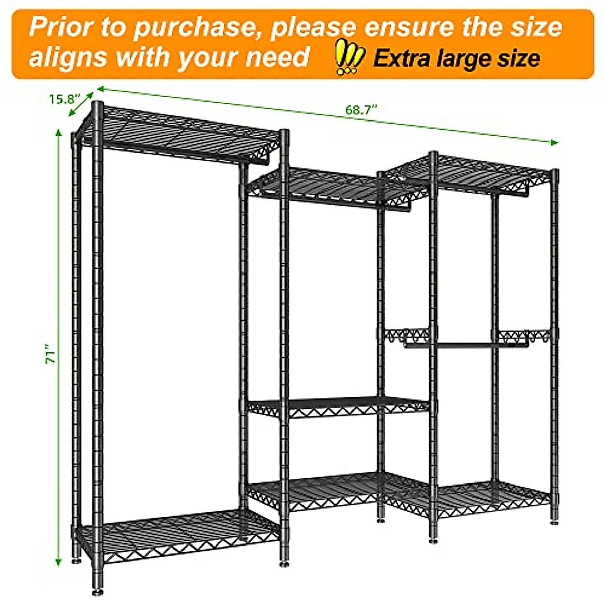 KnnJe Garment Rack Heavy Duty Clothes Rack Clothes Racks for Hanging Clothes, S8 + S7