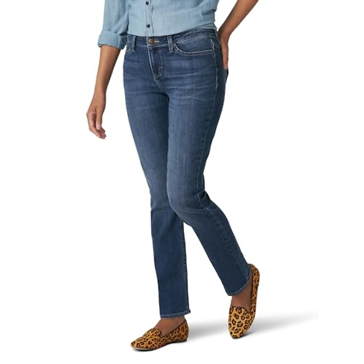 Lee Women's Petite Legendary Mid Rise Straight Leg Jean Seattle 14 Petite