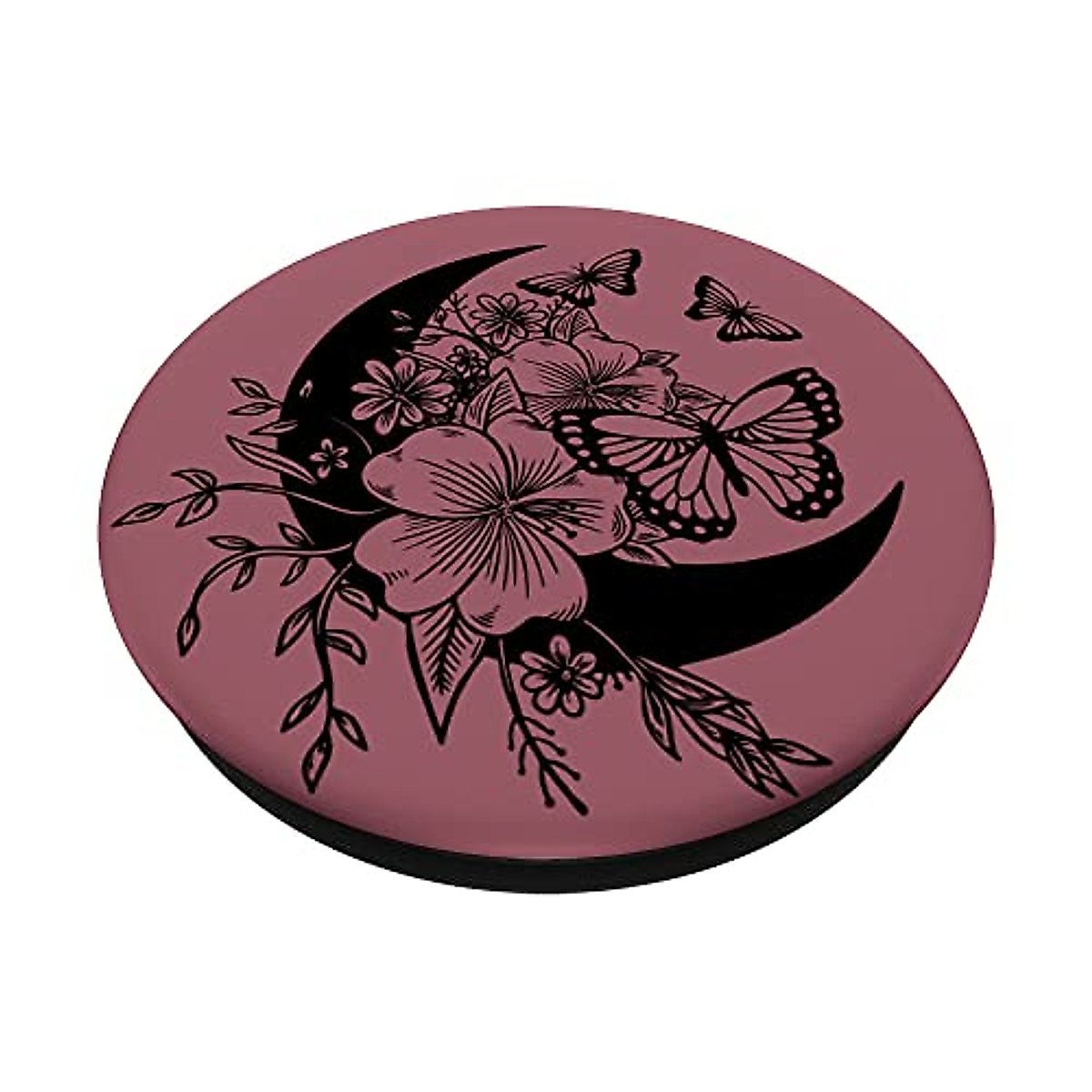 Dark Rose Pink Black Butterfly Crescent Moon Flower PopSockets Swappable PopGrip
