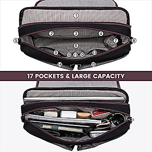 LOVEVOOK Laptop Bag for Women, 15.6 inch Large Capacity Computer Briefcase Case, Crossbody Messenger Shoulder Bag, Office Business Work Tote Bags Purse for Travel Gifts, Deep Plum-black