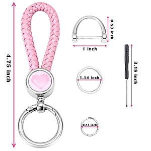 Weixiltc Braided Rope Keychain, Car Key Chain Holder with 4 Key Ring and Anti-Lost D Ring, Personalized Gift for Women (Pink)