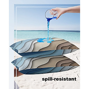 MUSWEDSEP Blue Stripe Outdoor Pillow Covers Pack of 2,Ocean Beach Modern Geometric Waterproof Throw Pillow Cover,Brown Gradient Water Ripple Decorative Cushion Case for Patio Garden Couch Sofa